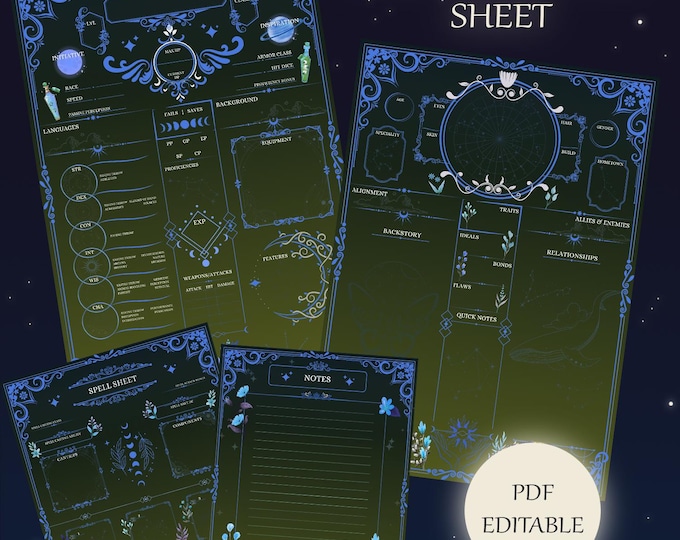 Printable Dungeons and Dragons Moon Themed Character Sheet - Etsy Canada