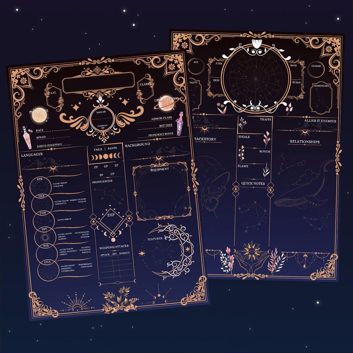 Dnd 5E Character Sheet | Celestial | Printable RPG Journal Digital ...
