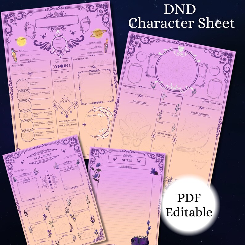 Celestial Pastel Dnd 5E Character Sheet: Complete Collection (printable ...