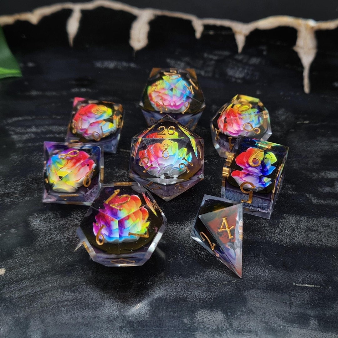 Pride Roses Handmade Dnd Dice Set Sharp Edged 7 Piece B-grade Set D&D ...