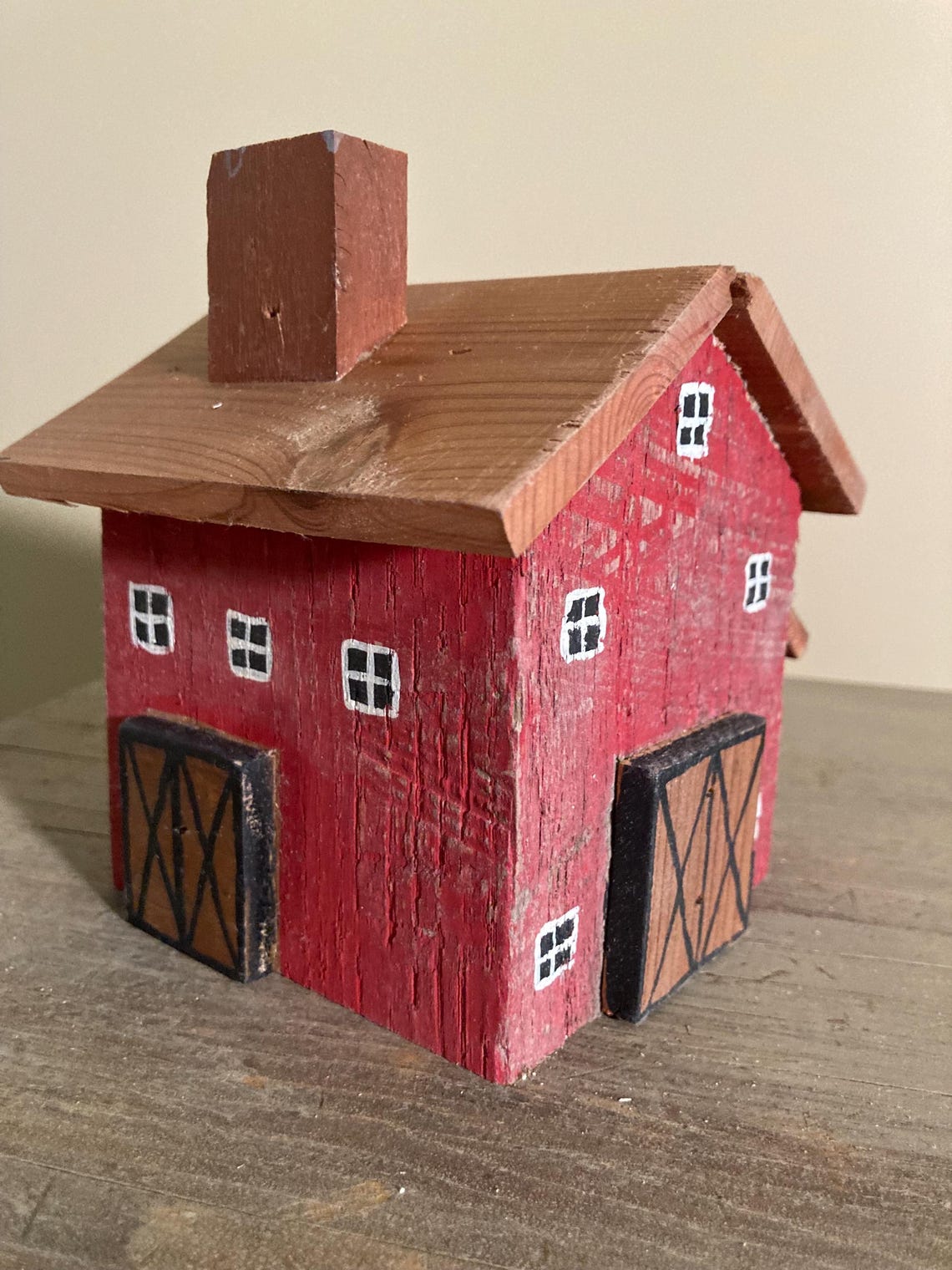 Wood Block House, Primitive, Country Cottage, Christmas Village, One of ...