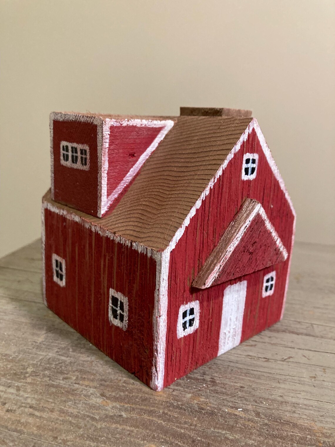 Wood Block House, Primitive, Country Cottage, Christmas Village, One of ...