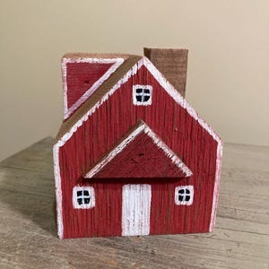 Wood Block House, Primitive, Country Cottage, Christmas Village, One of ...