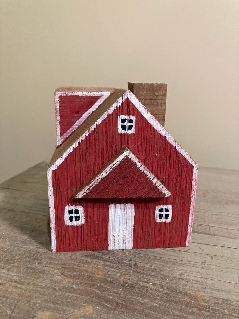 Wood Block House, Primitive, Country Cottage, Christmas Village, One of ...