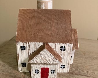 Wood Block House, Primitive, Country Cottage, Christmas Village, One of ...