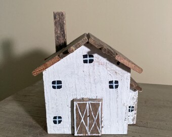 Wood Block House, Primitive, Country Cottage, Christmas Village, One of ...