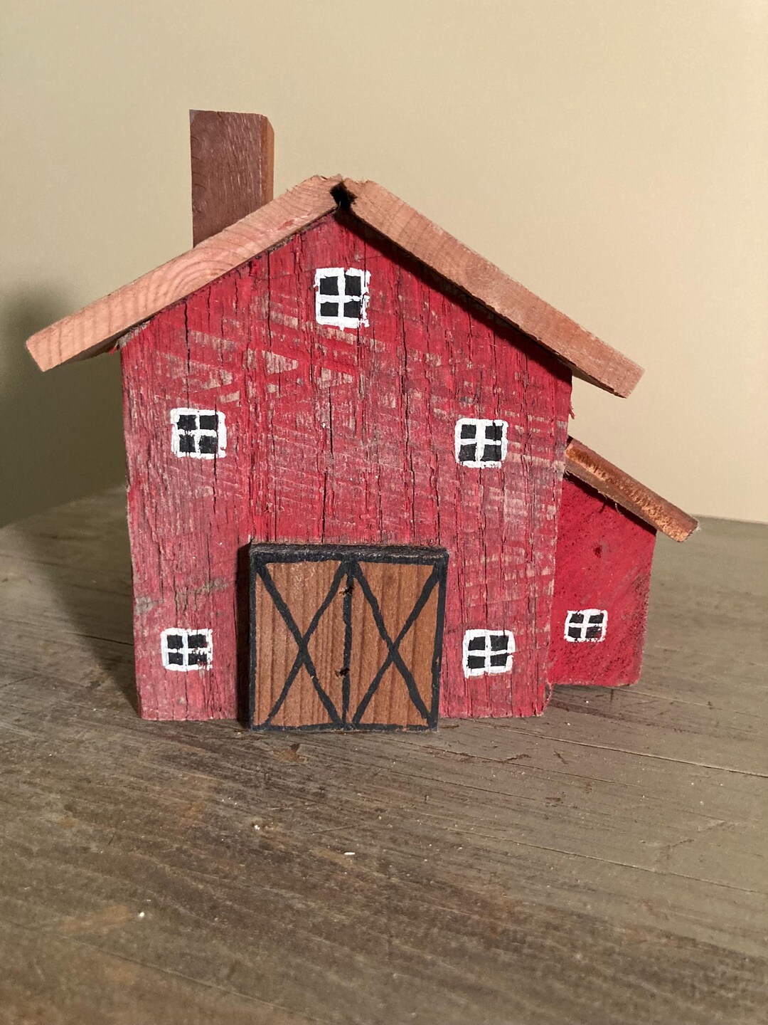 Wood Block House, Primitive, Country Cottage, Christmas Village, One of ...