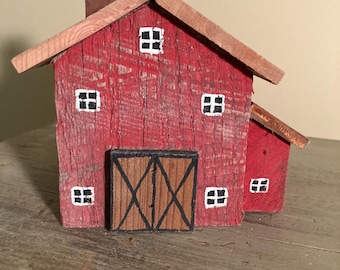 Wood Block House, Primitive, Country Cottage, Christmas Village, One of ...