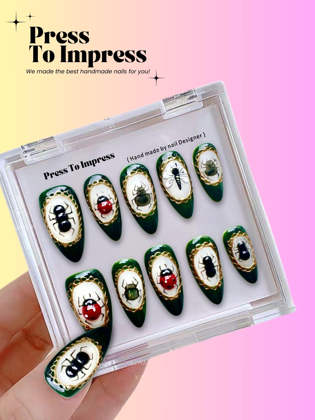 Bug Gallery Press on Nails/hand-painted 3D Insect Nails/hand-painted ...