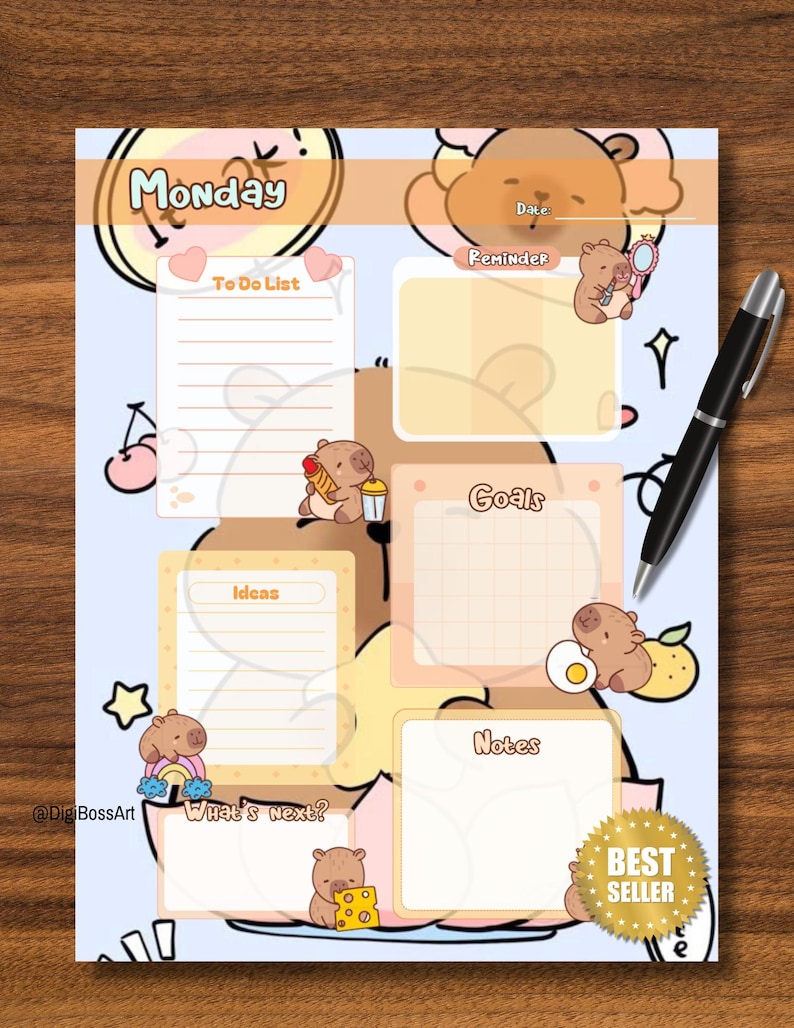 Capybara Digital Planner: Undated Daily & Weekly Organizer (PDF) - Etsy