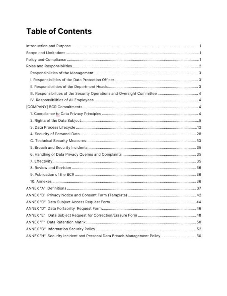 Binding Corporate Rules Template - Etsy