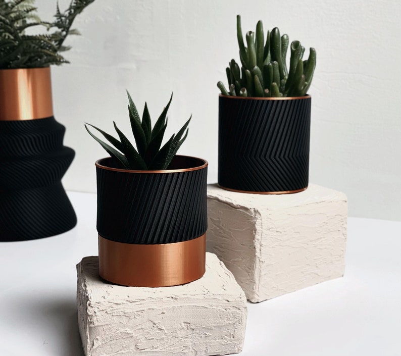 Indoor Planter | Patterned Pot | Black and Copper | House Plants - Etsy UK