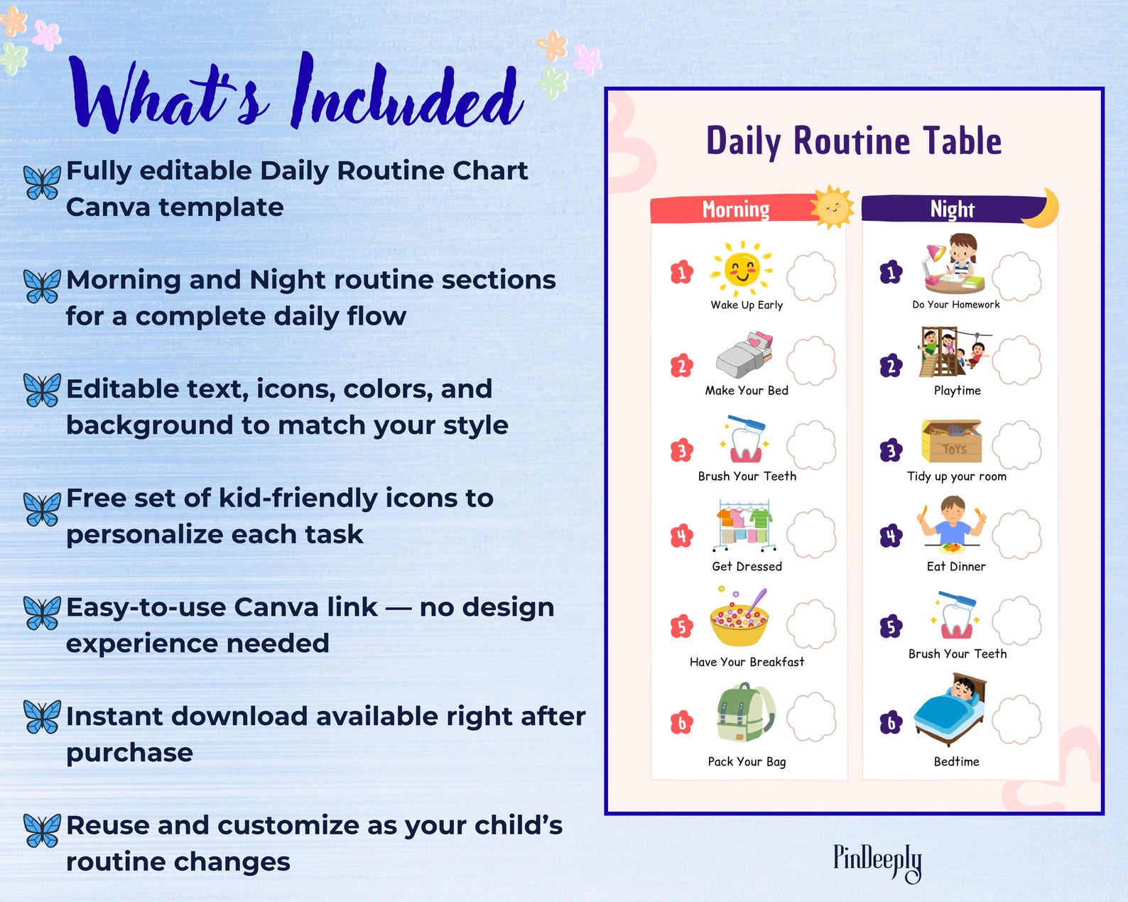 Editable Kids Chore Chart: Morning & Nighttime Routine (PDF Download ...