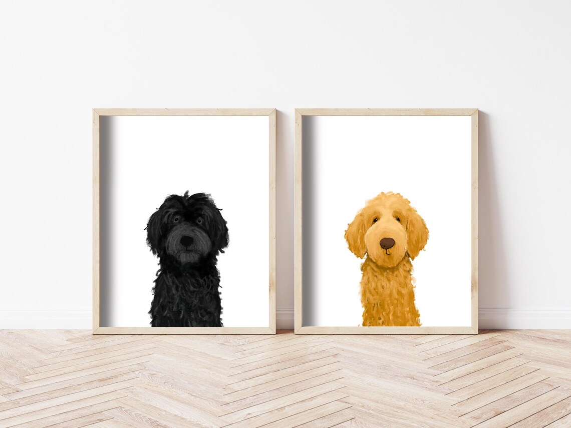 Black Doodle Art Print, Labradoodle Pet Portrait Wall Art, Doodle Lover ...