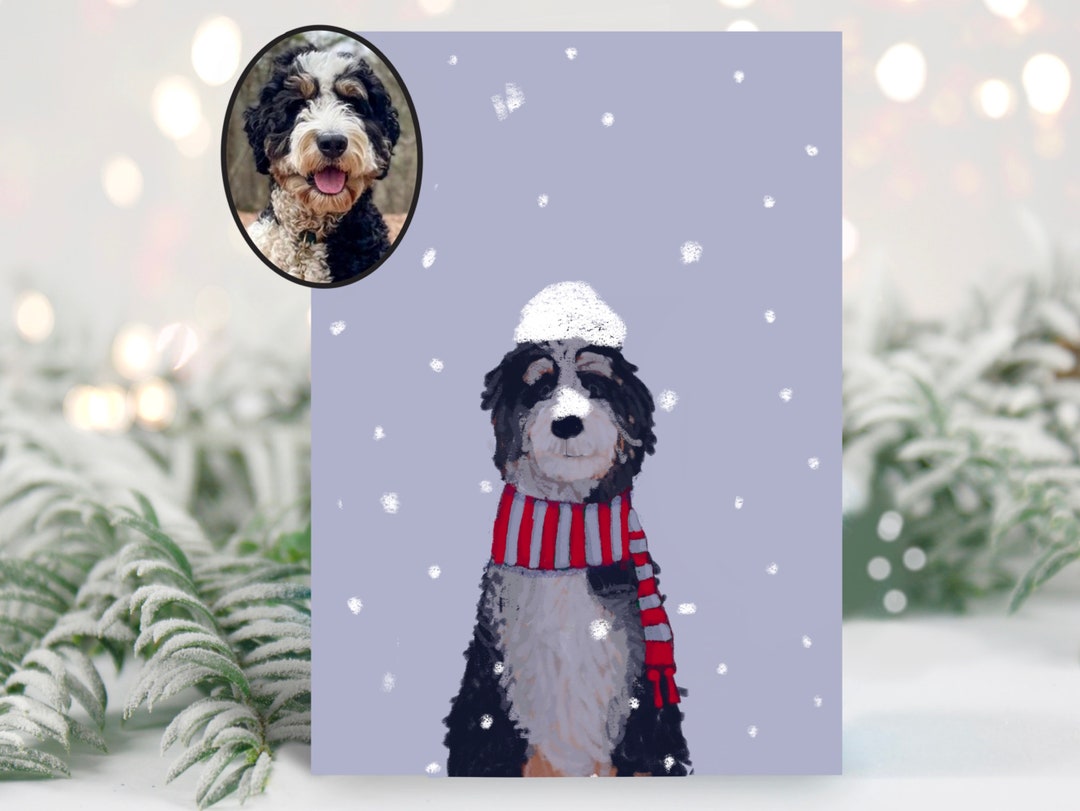 Custom Dog Christmas Card, Digital Custom Pet Portrait Christmas Card ...