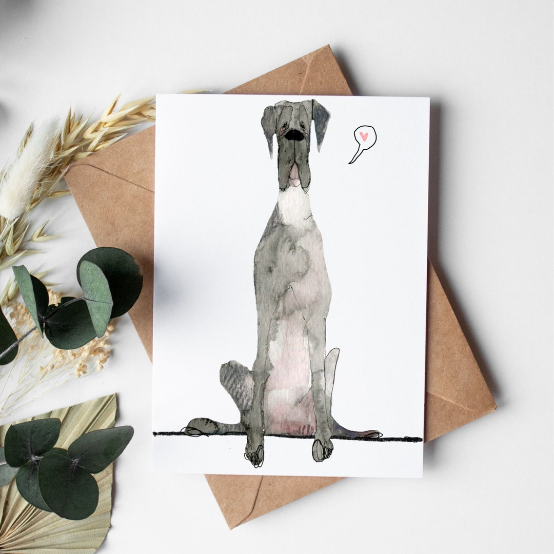 Great Dane Greeting Card, Great Dane Valentine, Pet Loss Gift, Sympathy ...
