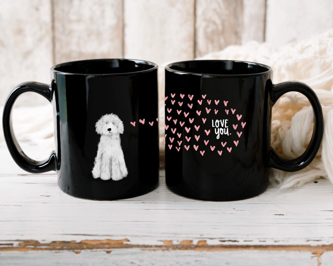 Cute White Labradoodle Mug, White Doodle Dog Love Mug, Fun White Shaggy ...