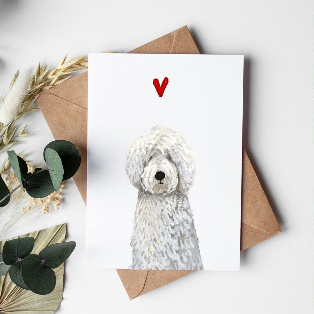 White Doodle Dog Greeting Card, White Doodle Card, White Doodle ...