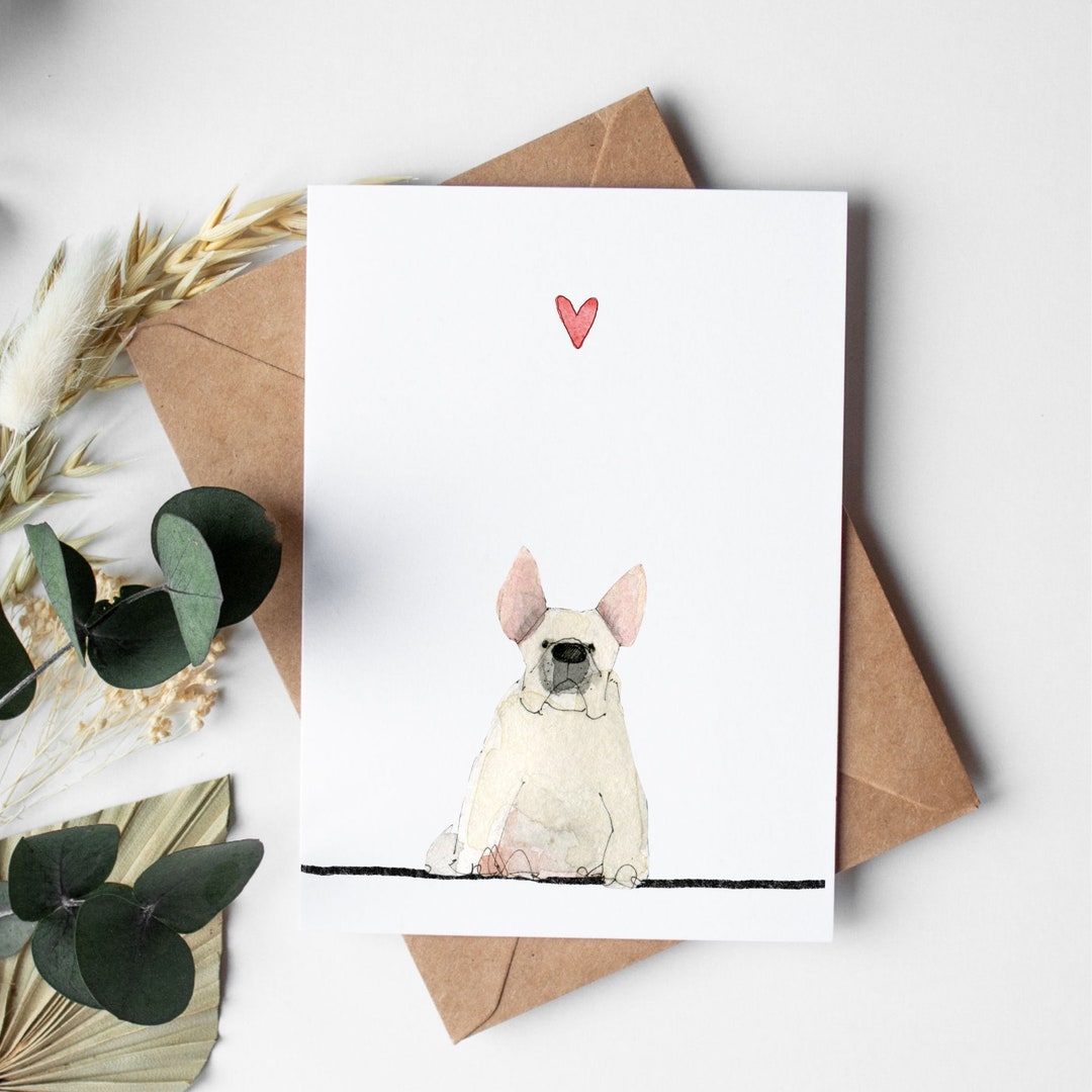White Frenchie Greeting Card, White French Bulldog Valentine ...