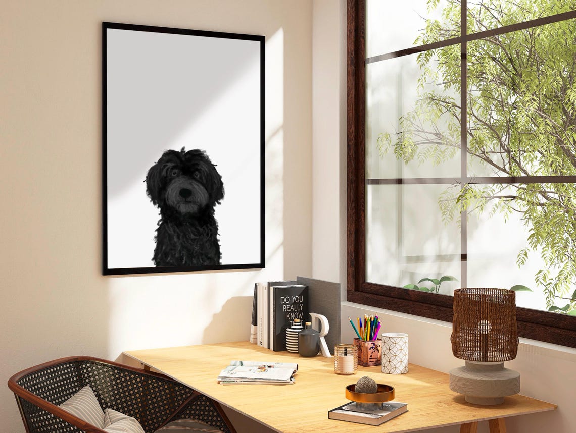 Black Doodle Art Print, Labradoodle Pet Portrait Wall Art, Doodle Lover ...