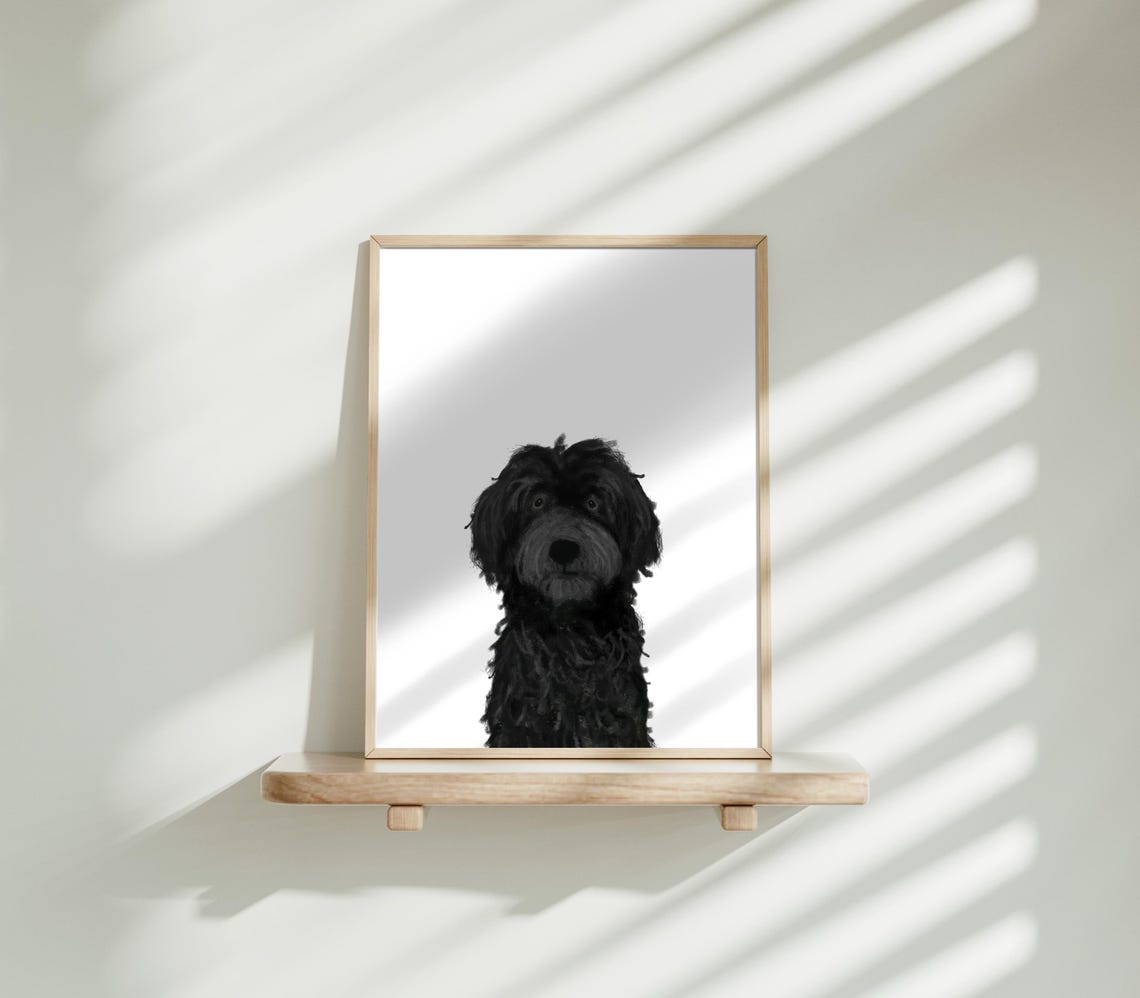 Black Doodle Art Print, Labradoodle Pet Portrait Wall Art, Doodle Lover ...
