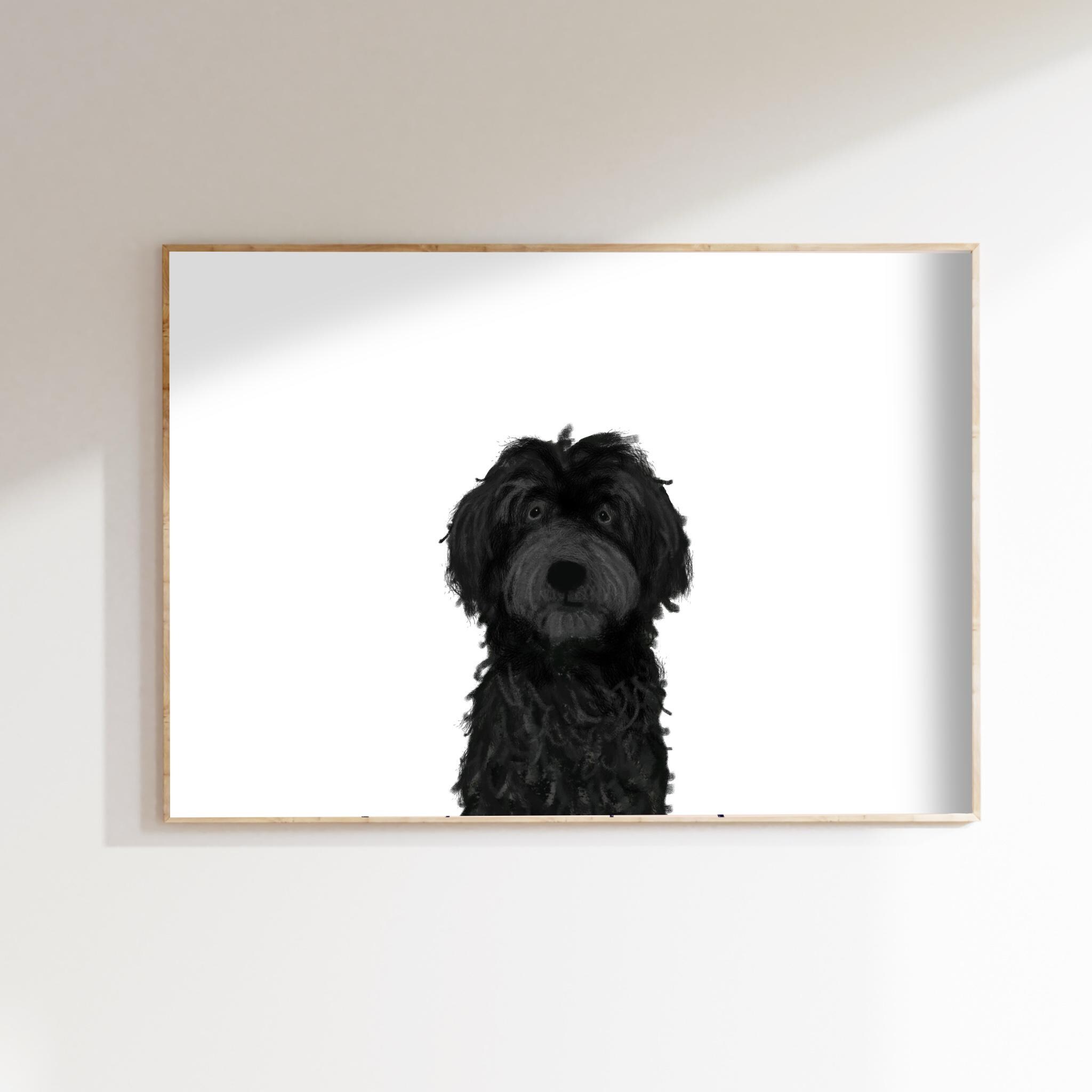 Black Doodle Art Print, Labradoodle Pet Portrait Wall Art, Doodle Lover ...