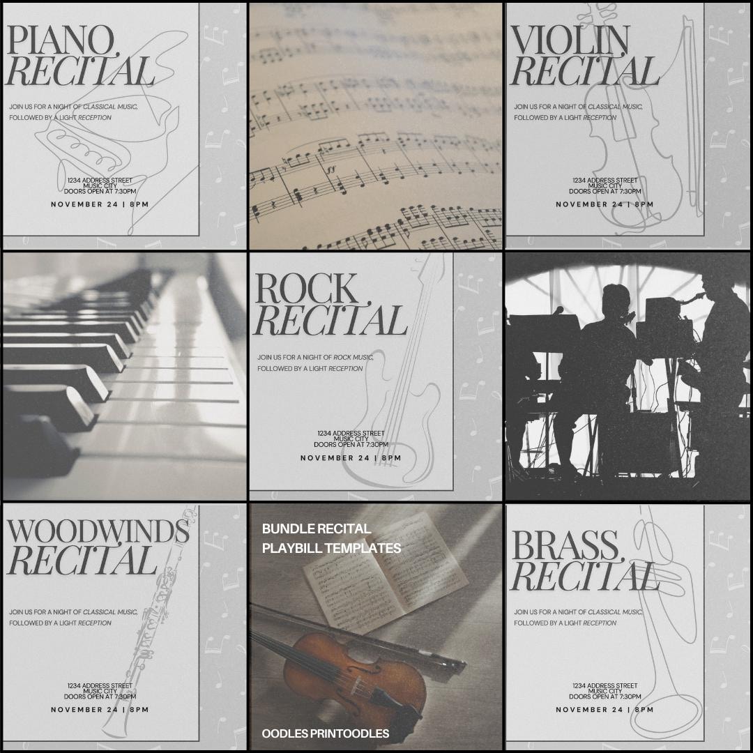 BUNDLE 6 Editable Recital Playbill Templates Save 60% Piano Violin ...