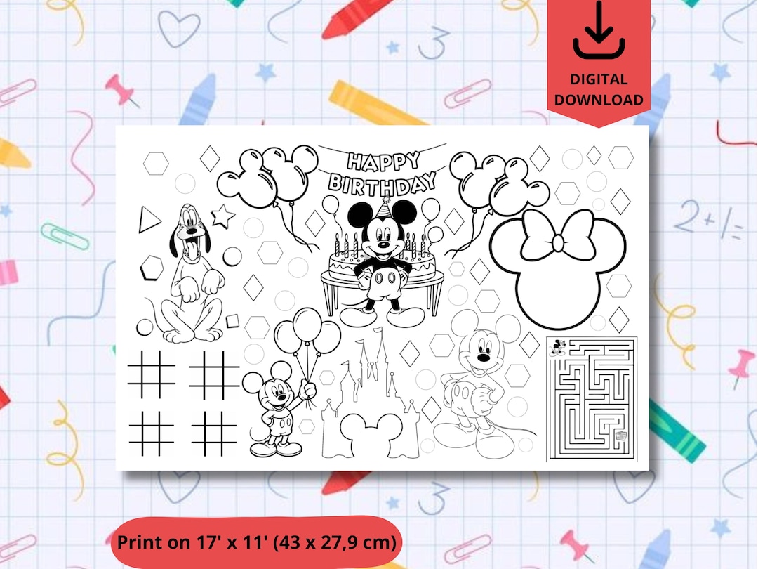 Birthday Coloring Page | Mickey Party Game | Digital Activity for Kids ...