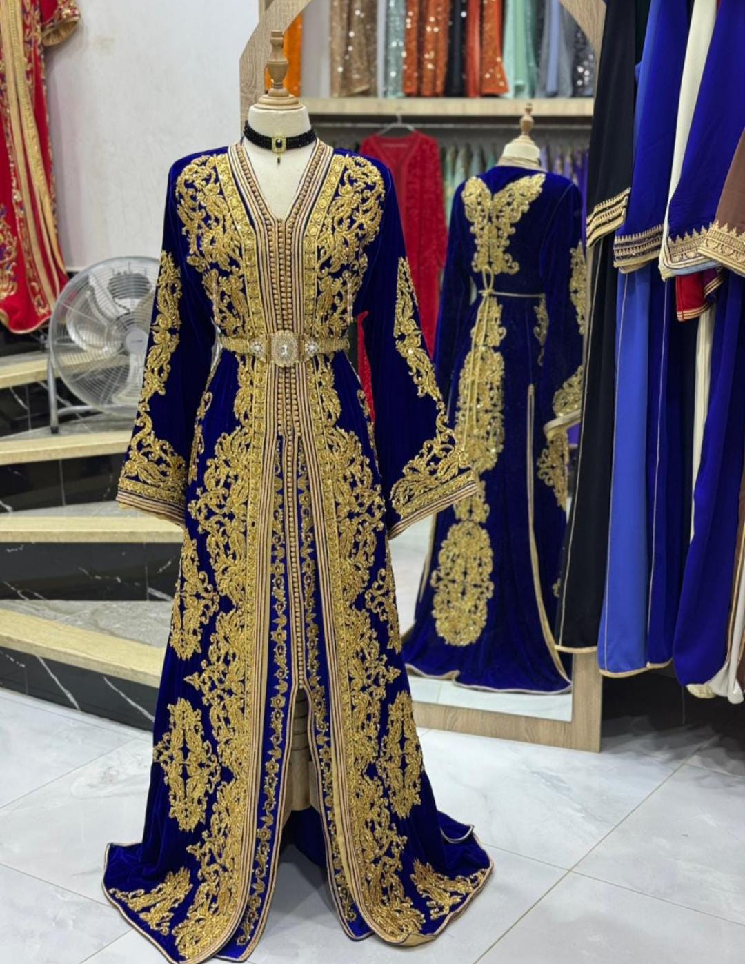 Moroccan Kaftan: Two-piece Caftan With Rbati Gold Embroidery - Etsy