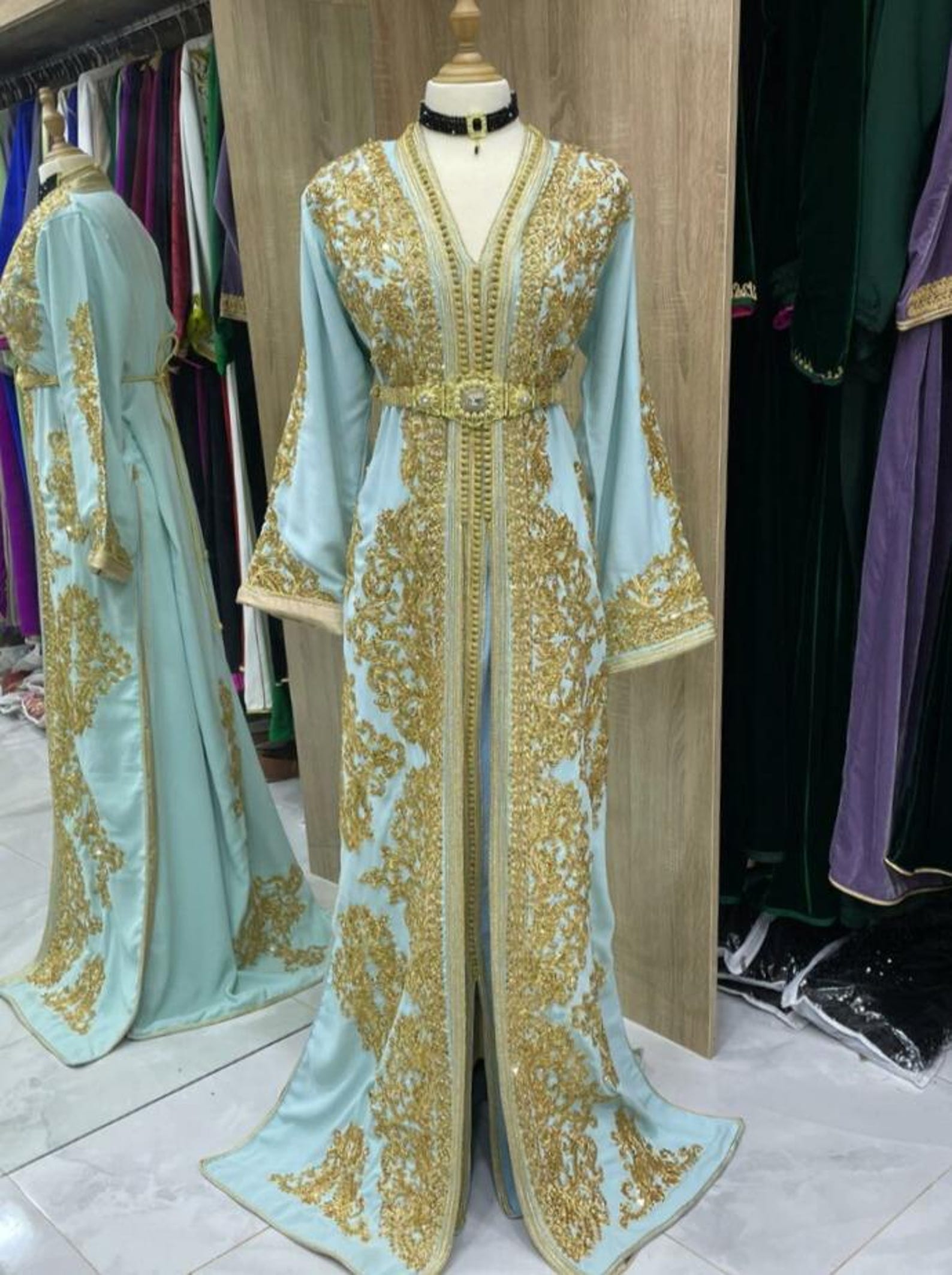 Handmade Moroccan Kaftan Dress: Elegant Gold Embroidery, Detachable ...