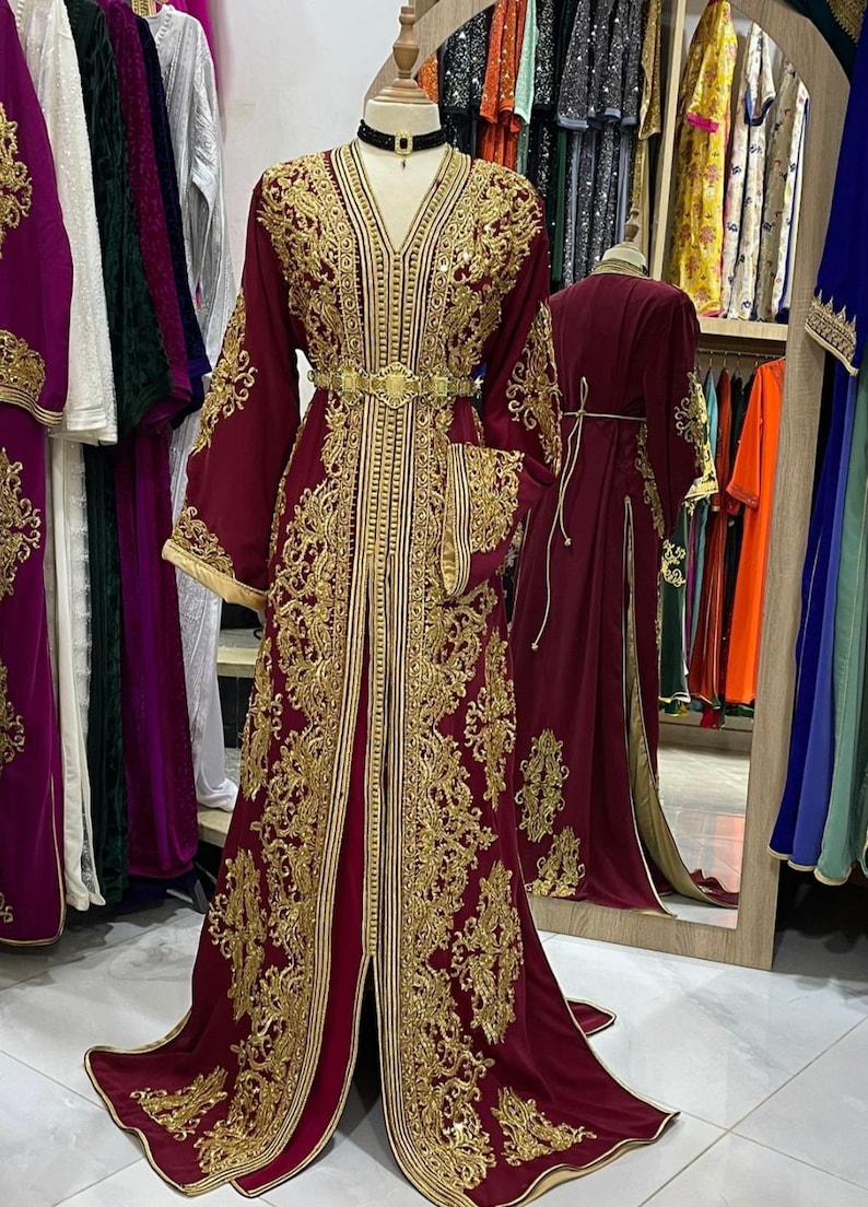 Moroccan Kaftan: Two-piece Caftan With Rbati Gold Embroidery - Etsy