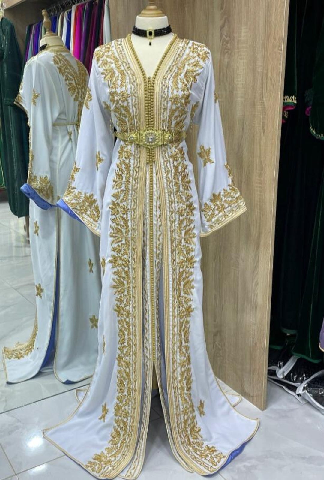 Handmade Moroccan Kaftan Dress: Elegant Gold Embroidery, Detachable ...