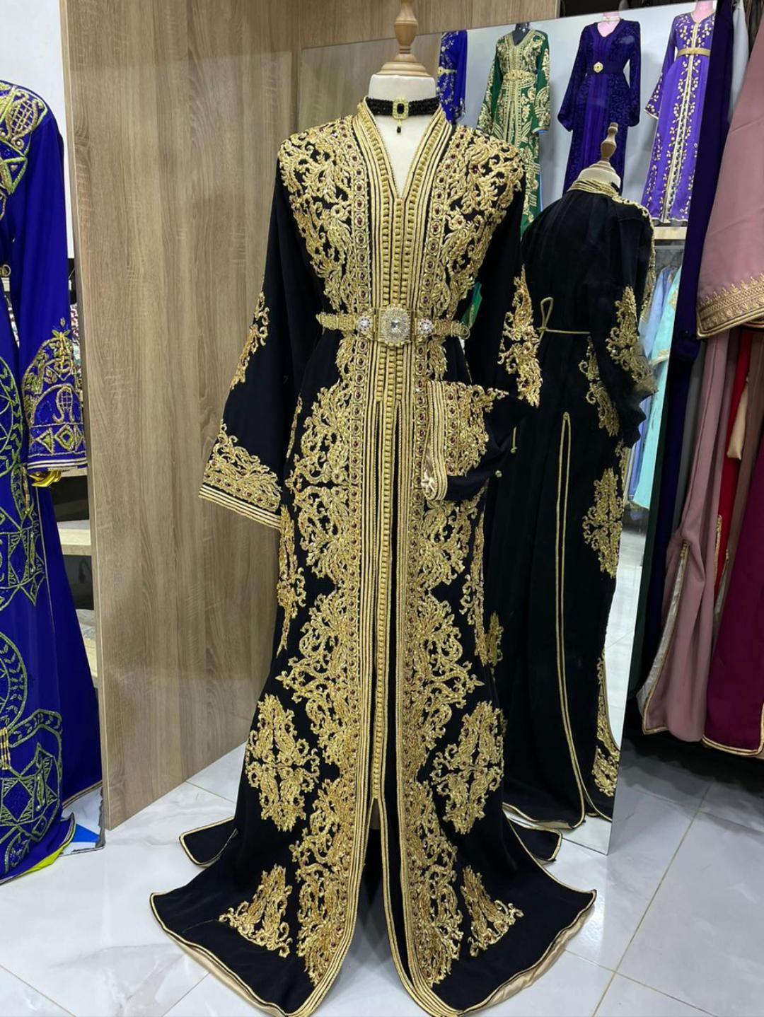 Moroccan Kaftan: Two-piece Caftan With Rbati Gold Embroidery - Etsy
