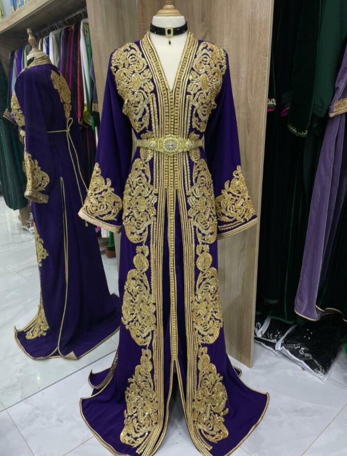 Handmade Moroccan Kaftan Dress: Elegant Gold Embroidery, Detachable ...