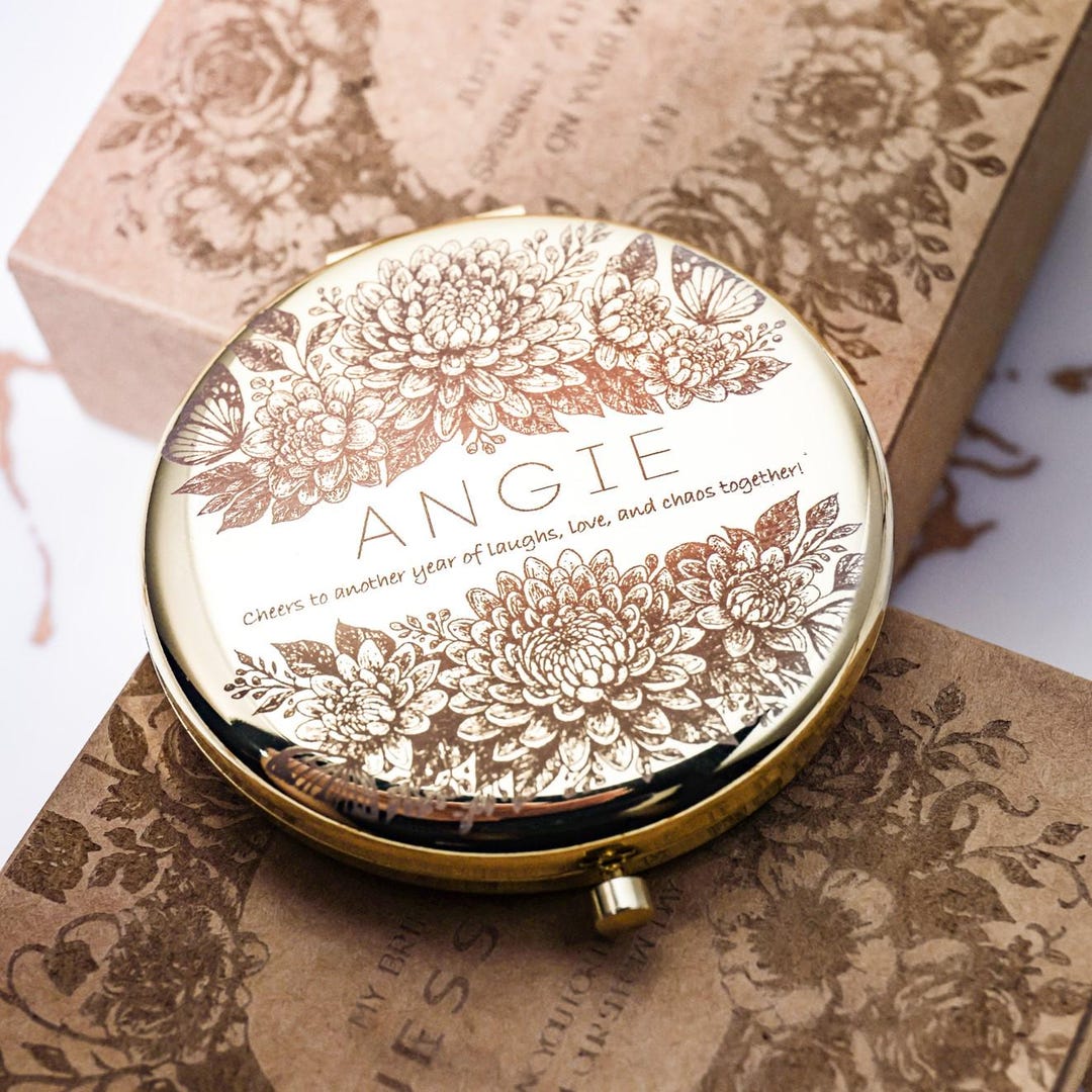 Personalized Birth Flower Compact Mirror: Engraved Keepsake Gift - Etsy