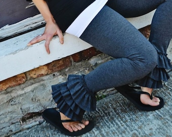 Triple Ruffle Leggings Ladies Sizes Capri Length . Amazing Quality ...