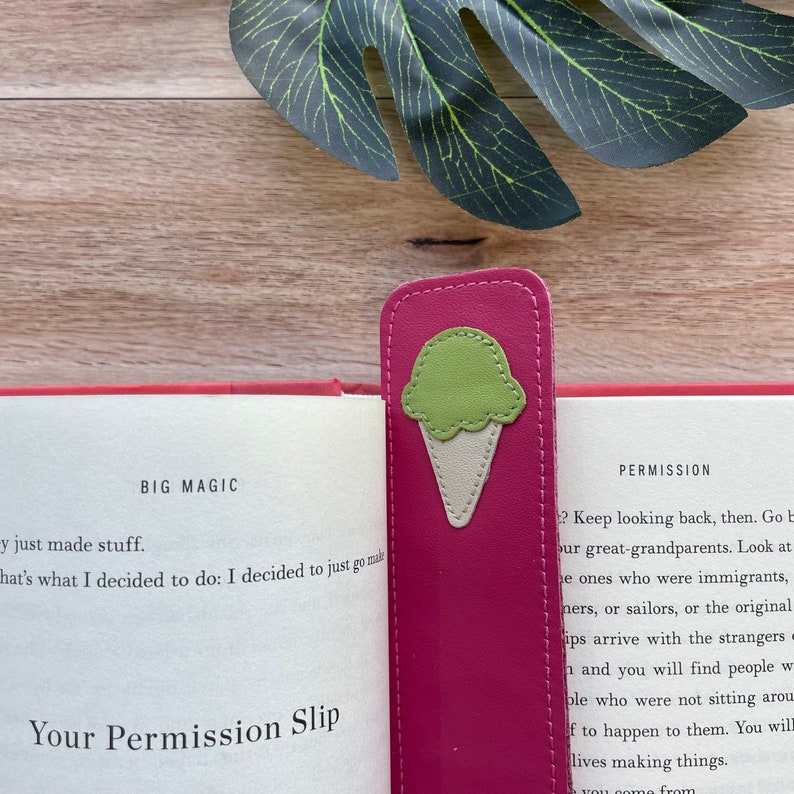 Leather Bookmark With Ice Cream Cone Design Brown and Pink - Etsy