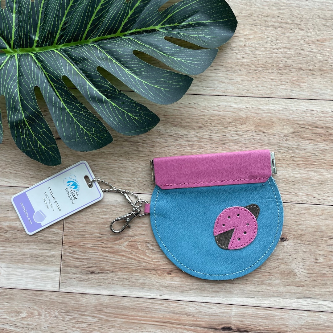 Blue Ladybug Leather Coin Pouch: Round Snap Purse With Clip - Etsy