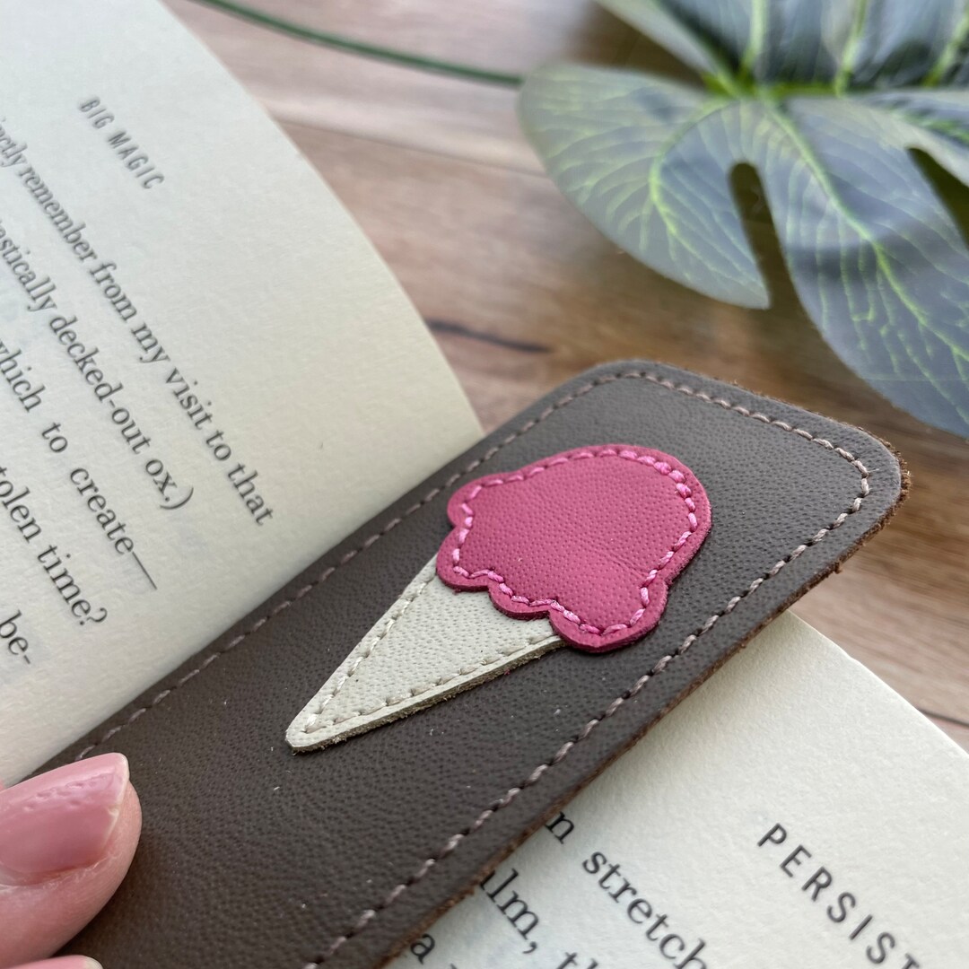Leather Bookmark With Ice Cream Cone Design, Brown and Pink - Etsy