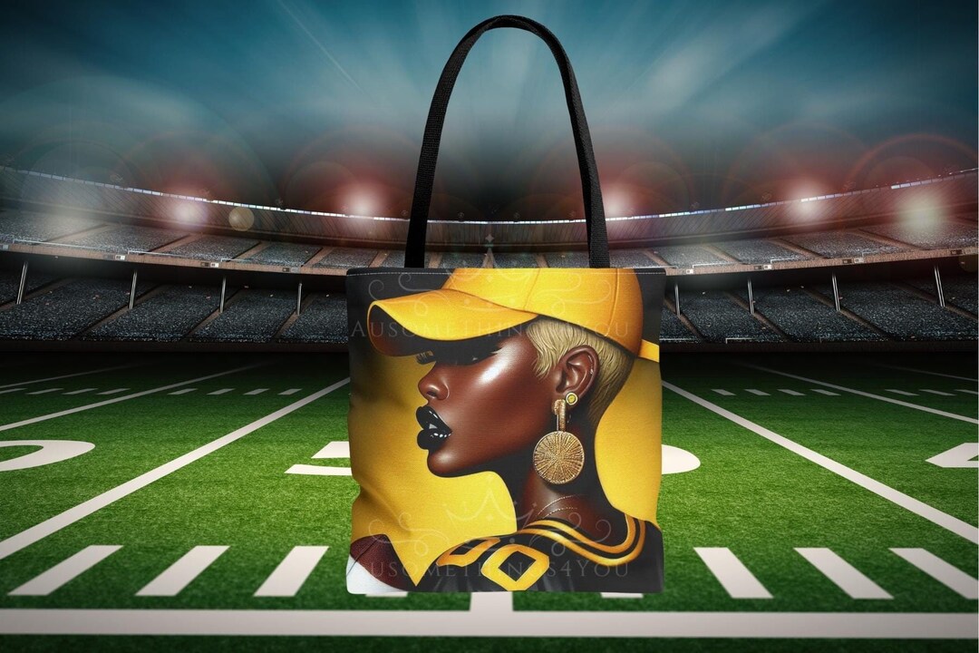 Football Inspired Tote Handbag B, Black and Yellow Women's Sports Purse ...