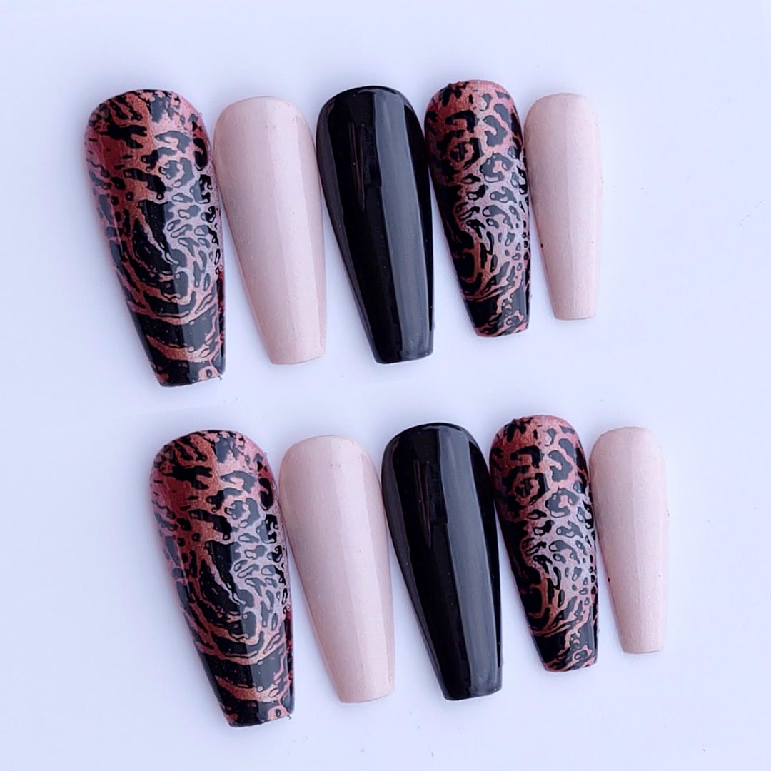 Animal Print Custom Press on Nails: Brown Beige Black Gel X - Etsy