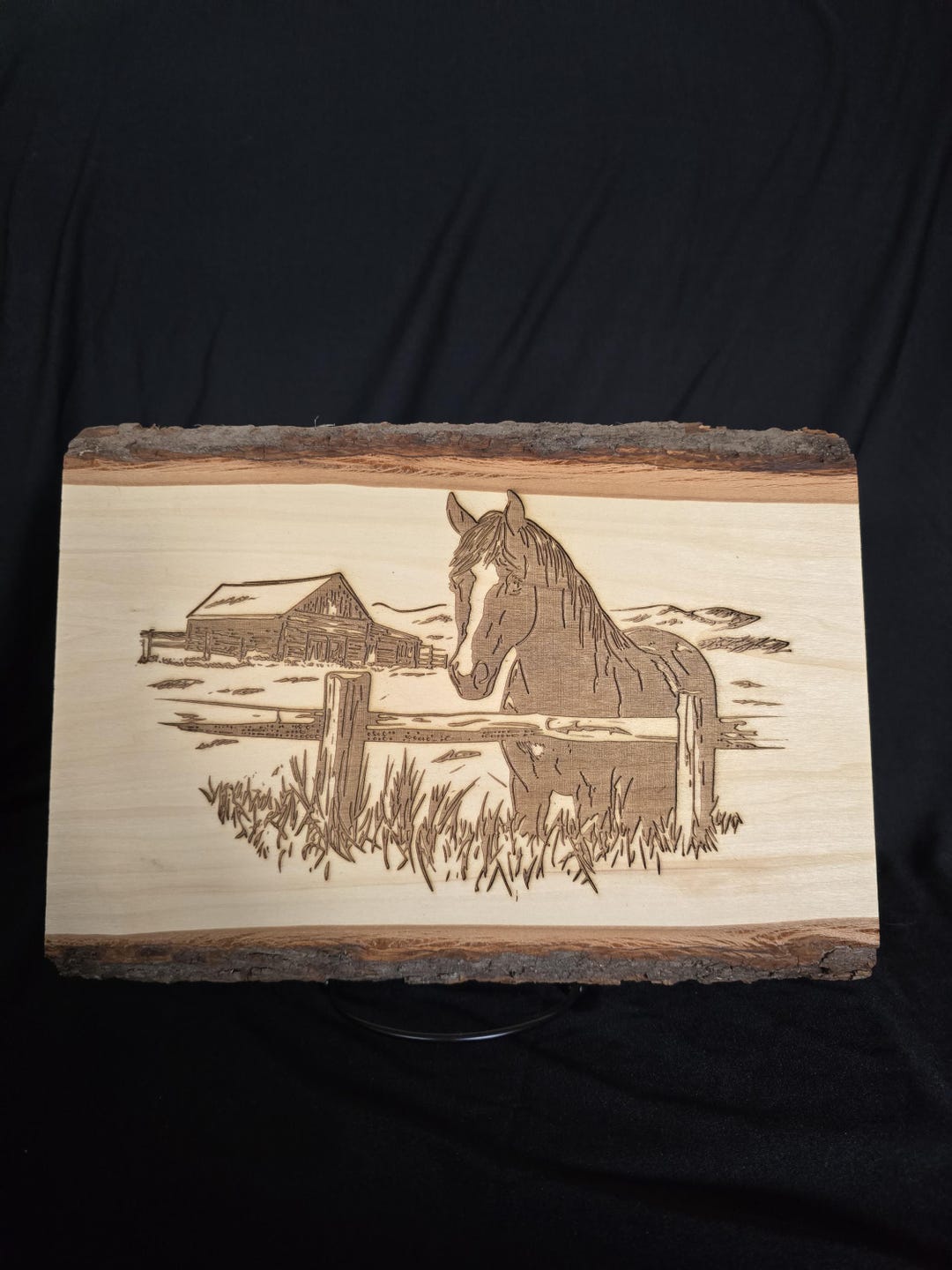 Horse Engraving on Wood, Live Edge Basswood, Horse, Engraving, Engraved ...