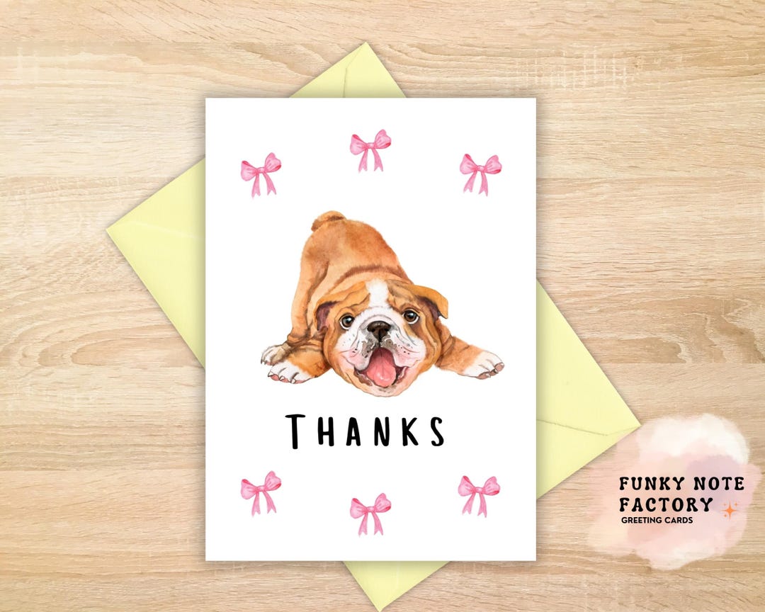 Bulldog Thank You Printable Card, Dog Card, Thank You Card, Instant ...