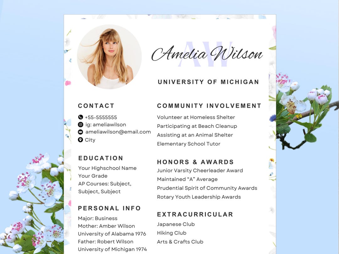 Cute Floral Sorority Resume Template in Canva, Rush Resume Template ...