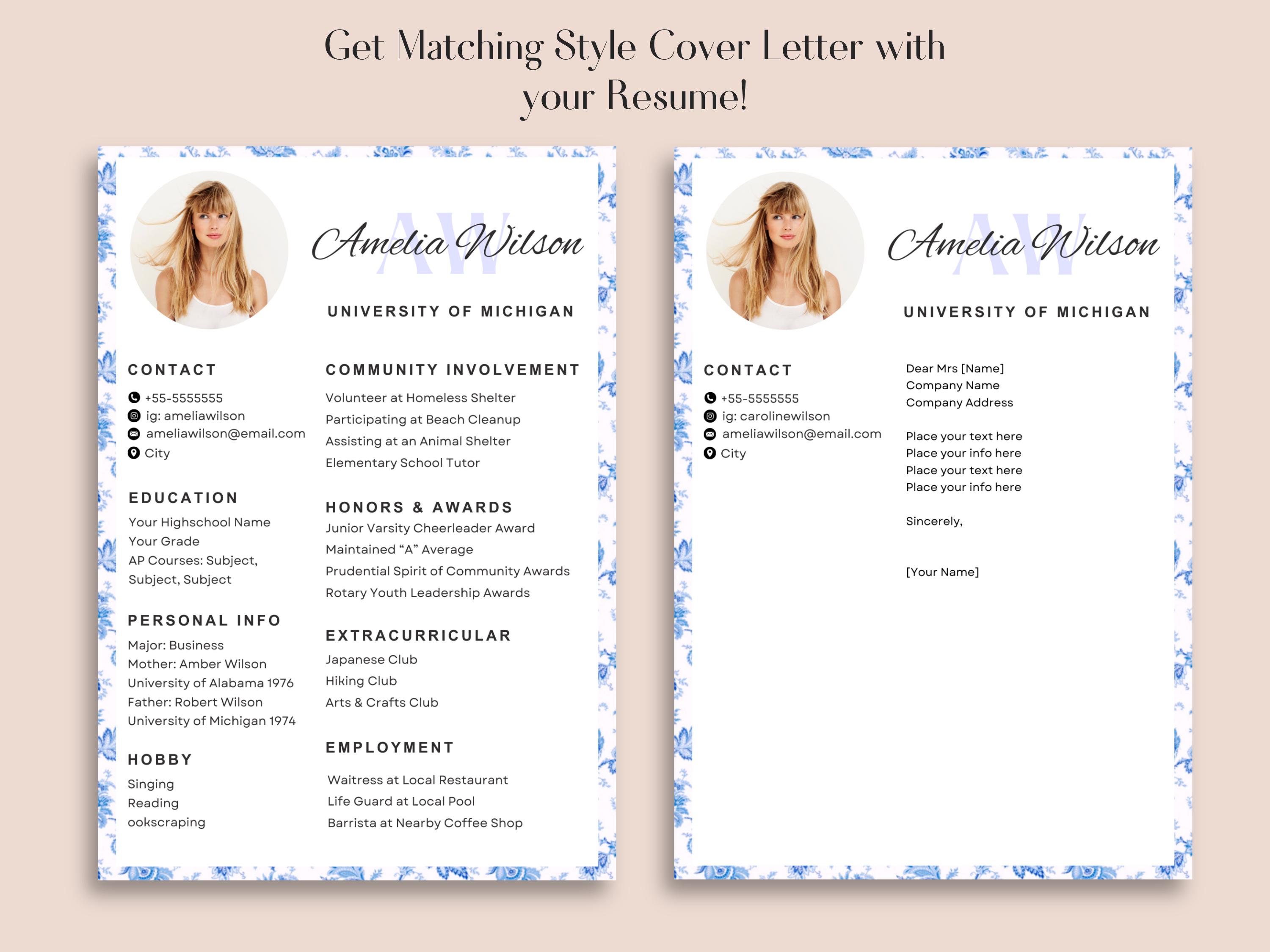 Cute Blue Floral Sorority Resume Template in Canva, Editable Sorority ...