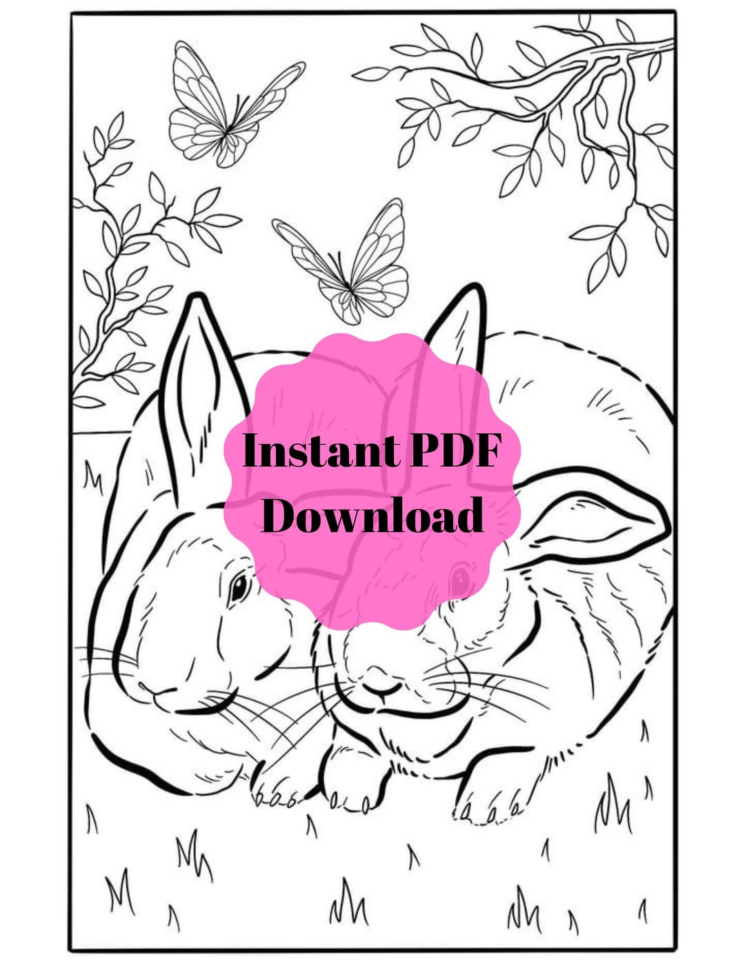 Bunny Coloring Book Page digital - Etsy