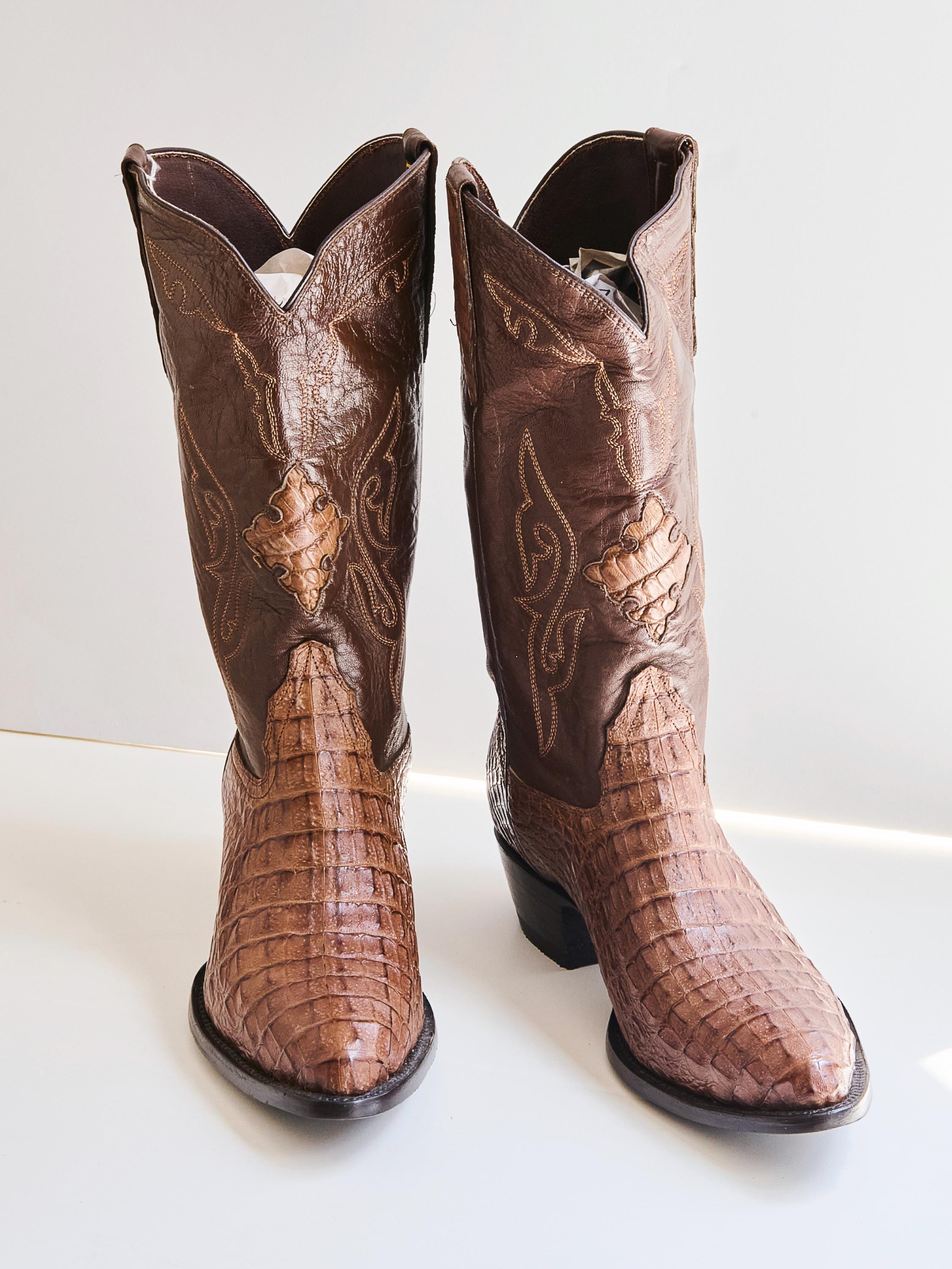 NEW - Longhorn - Western Boots - 11D - Caiman - Brown - Etsy