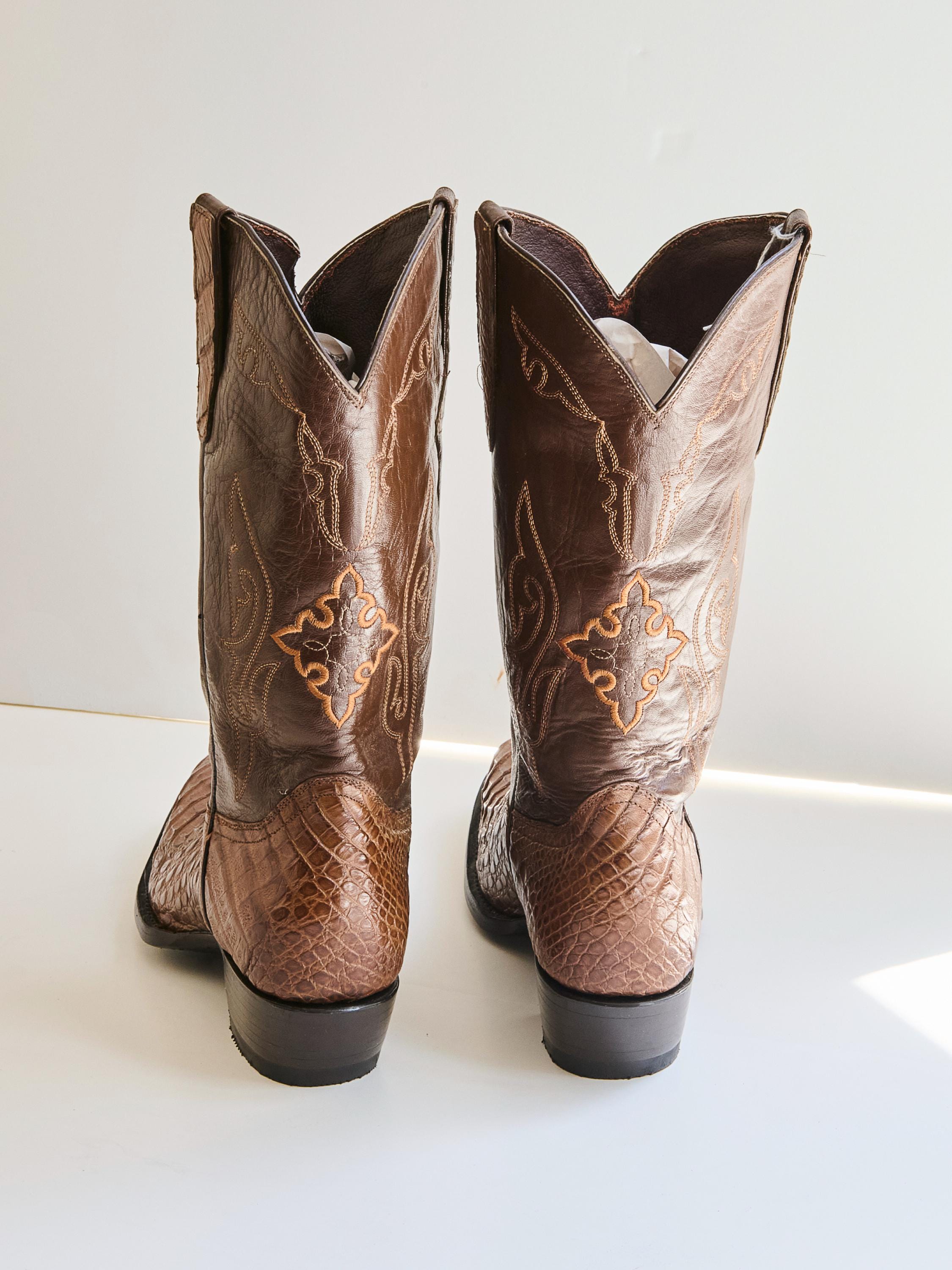 NEW - Longhorn - Western Boots - 11D - Caiman - Brown - Etsy
