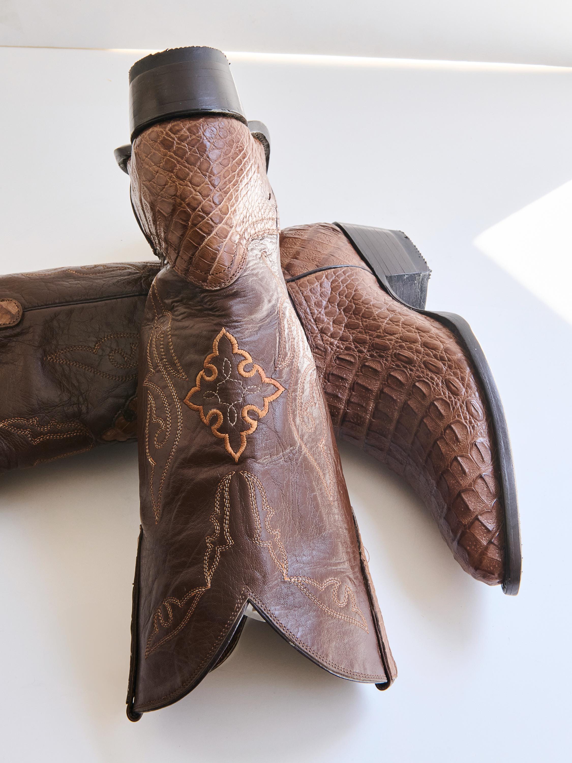 NEW - Longhorn - Western Boots - 11D - Caiman - Brown - Etsy