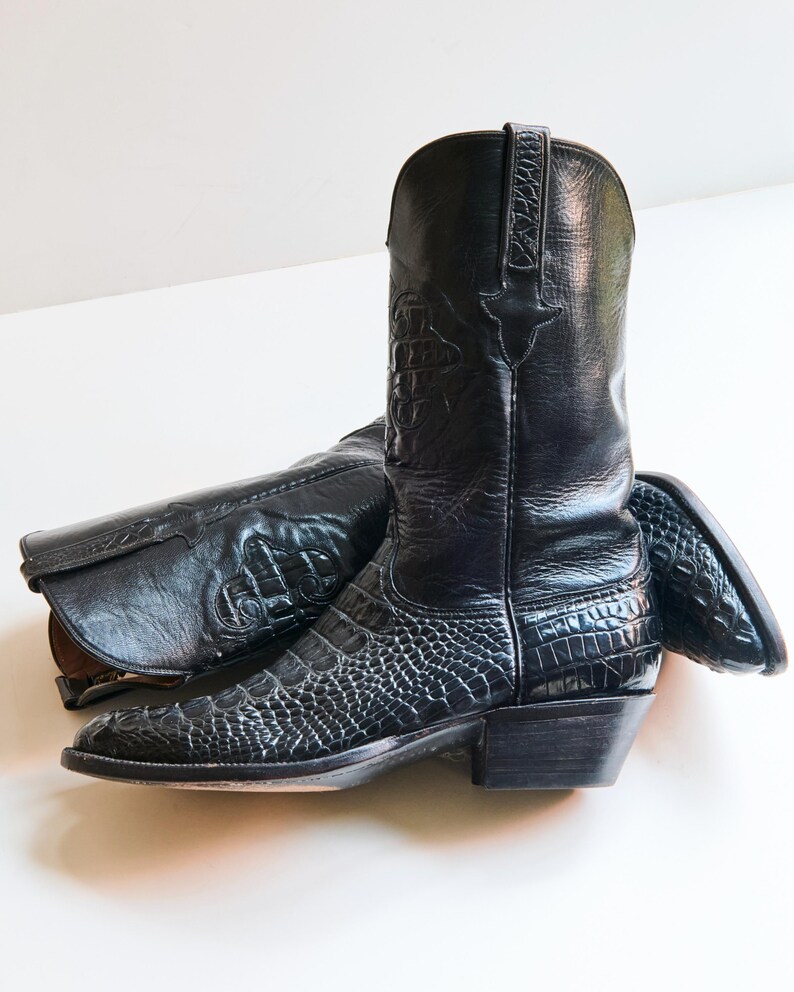 Lightly Used - Lucchese - Western Boots - 11D - Belly Alligator - Black ...